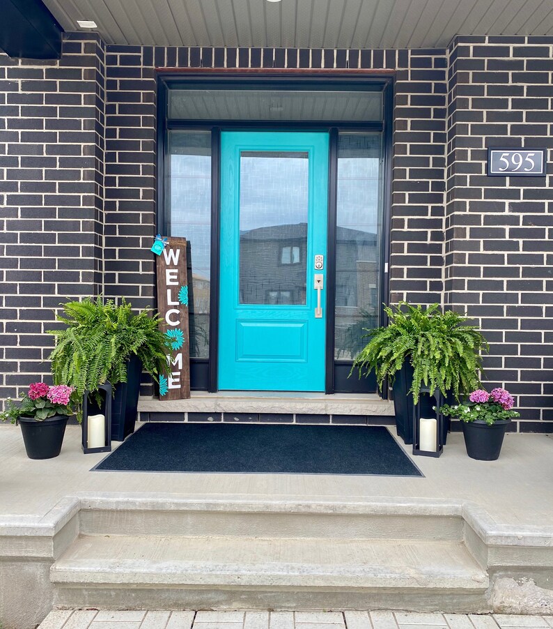 WELCOME SIGN With Teal Flowers Teal Welcome Sign Outdoor - Etsy