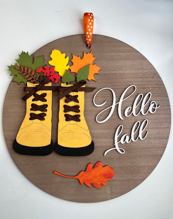 3D Fall Door Sign Hello Fall Welcome Sign Fall Door Round - Etsy