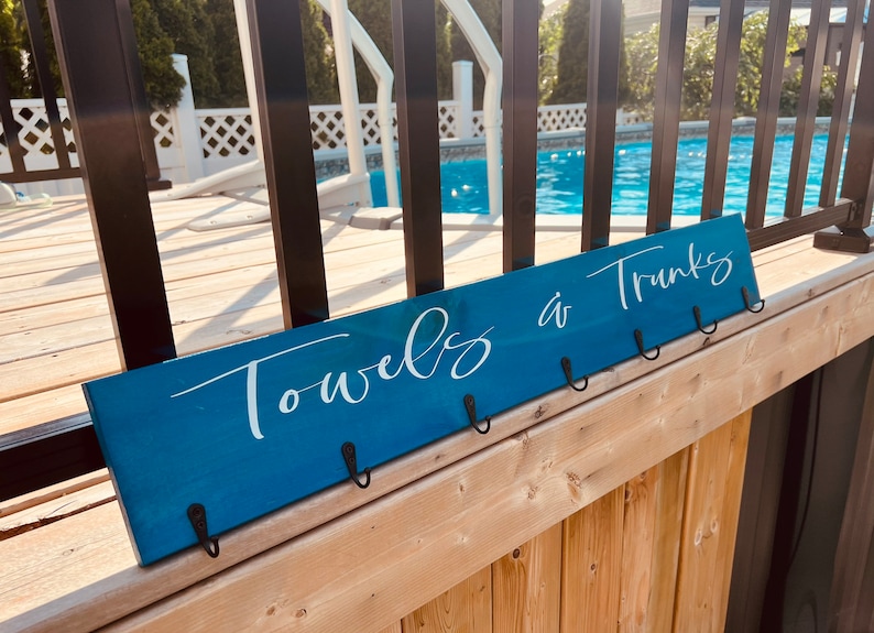 Swimsuit and Towel Rack, Pool Towel Rack, Towels and Trunks Sign With ...