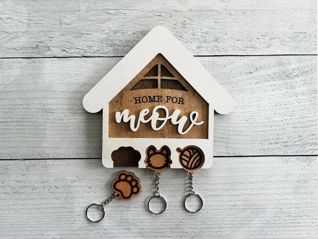 Home for Meow Key Holder, Cat Lover Key Holder for Wall, Gift for Cat ...