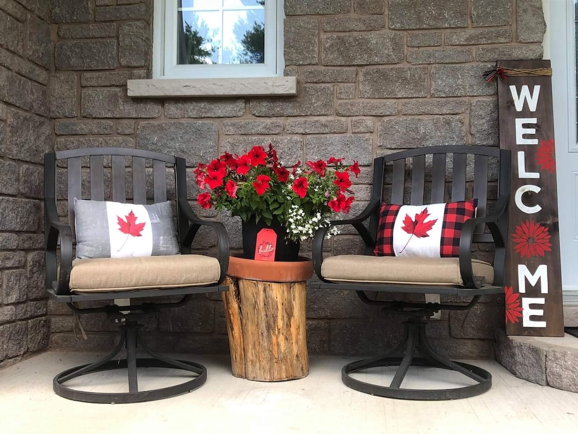 WELCOME SIGN With Red Flowers, Red Welcome Sign, Front Door Welcome ...