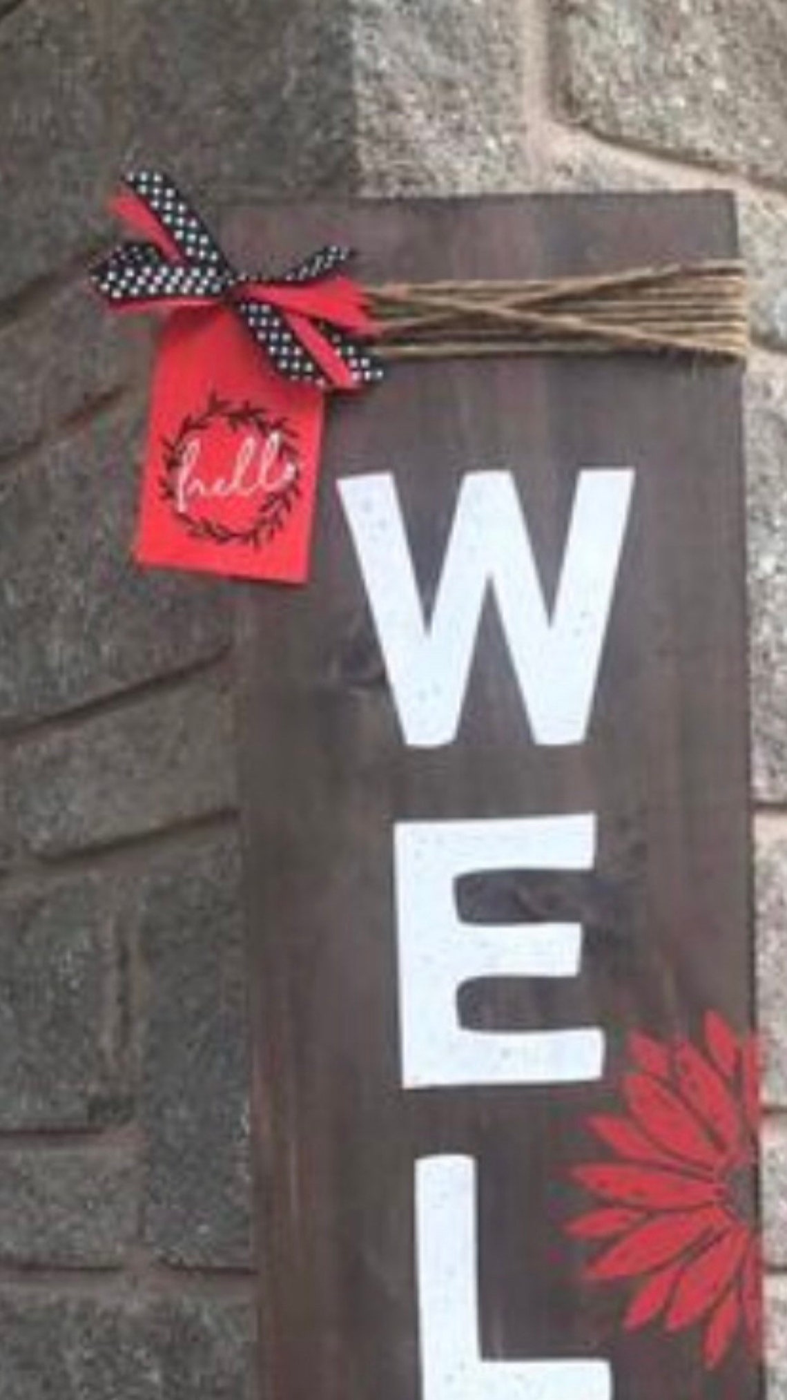 WELCOME SIGN With Red Flowers, Red Welcome Sign, Front Door Welcome ...