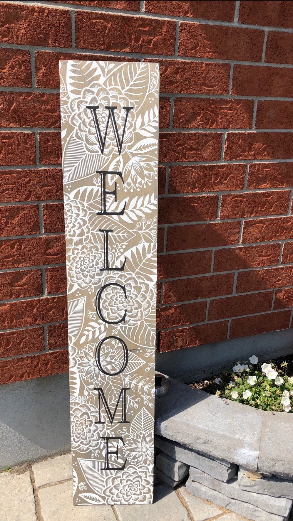WELCOME SIGN for Front Door, Floral Welcome Sign, Flower Pattern Welcom ...
