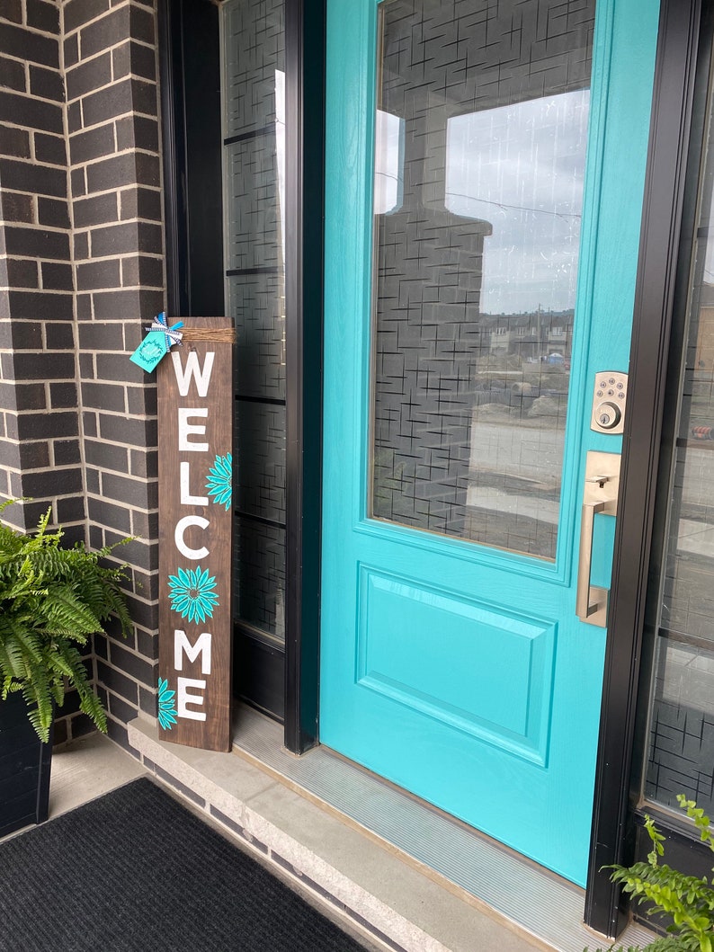 WELCOME SIGN With Teal Flowers Teal Welcome Sign Outdoor - Etsy