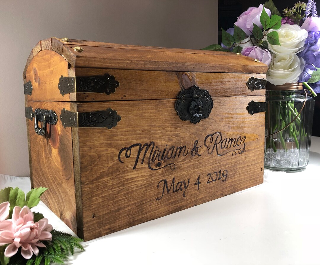 Treasure Style Wedding Card Box, Wood Burned Wedding Card Box ...