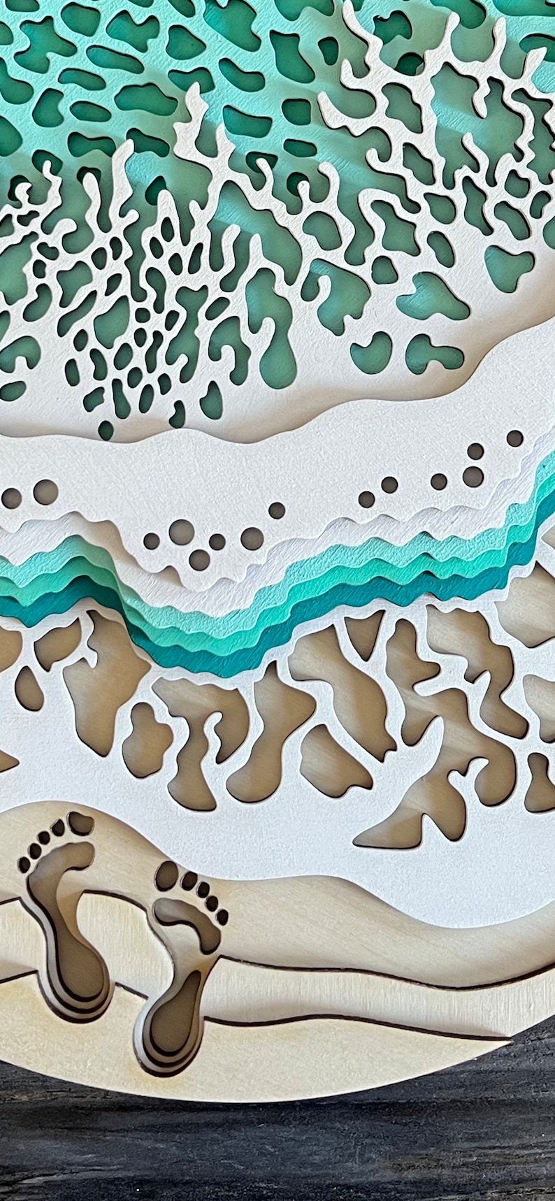 Layered Ocean Natural Wood Ocean 3D Feet in the Sand Laser - Etsy