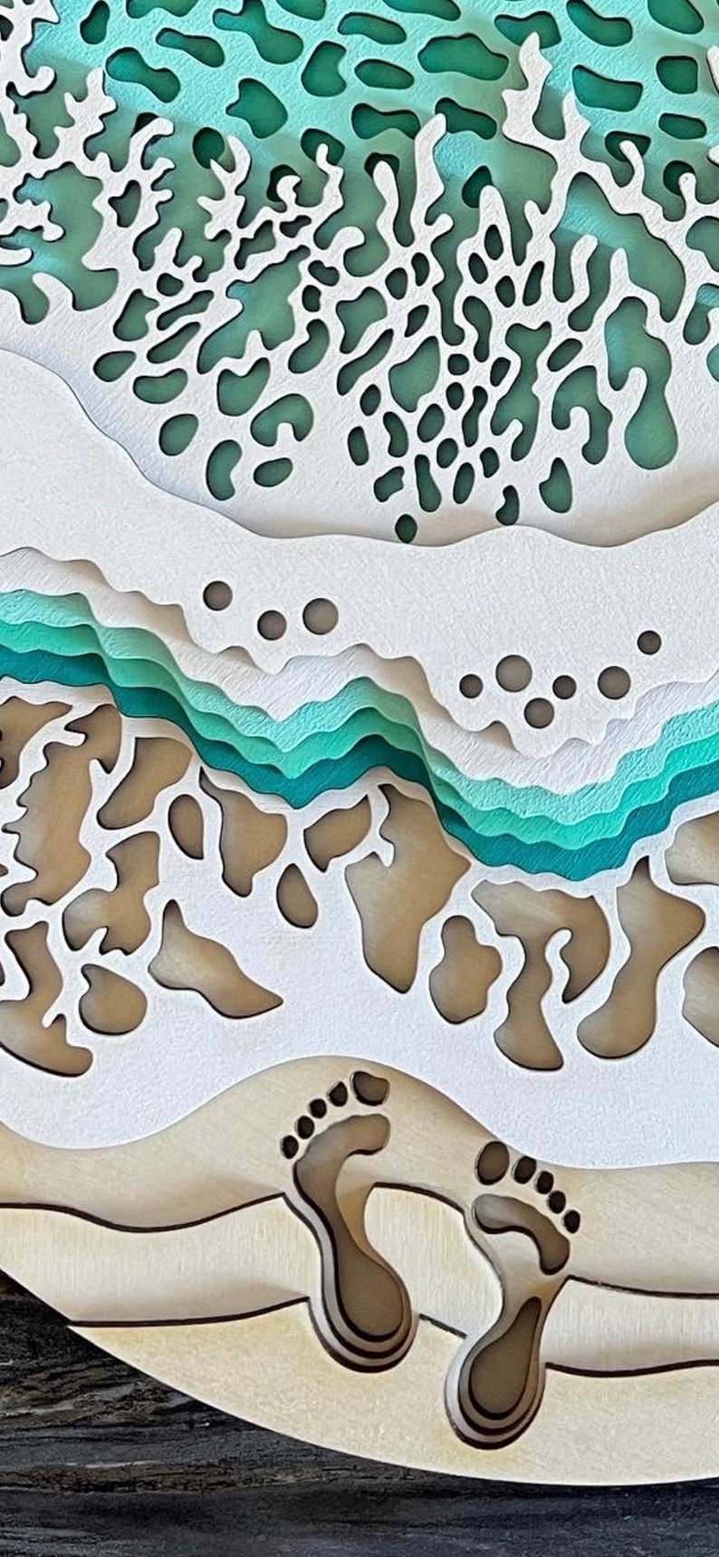 Layered Ocean Natural Wood Ocean 3D Feet in the Sand Laser - Etsy