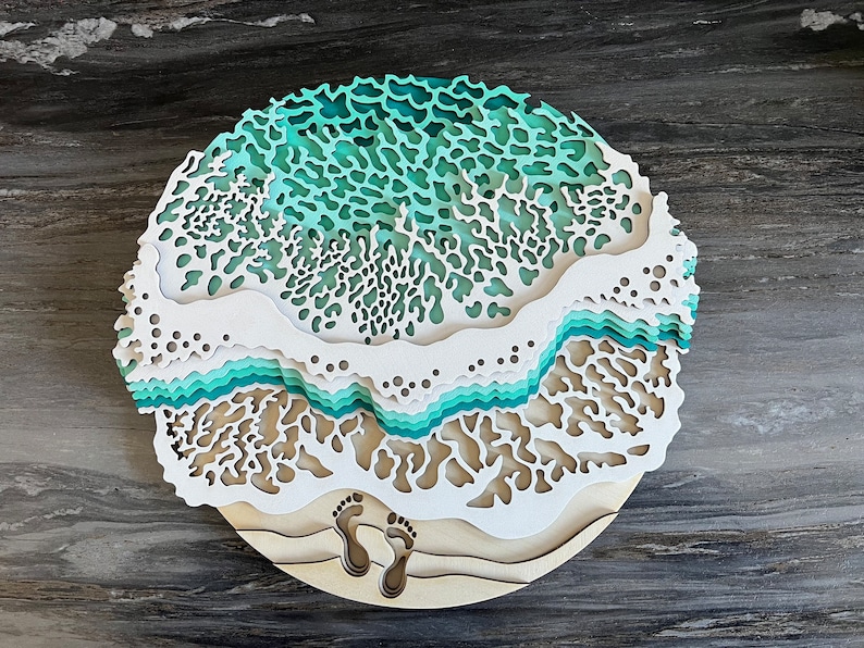 Layered Ocean Natural Wood Ocean 3D Feet in the Sand Laser - Etsy
