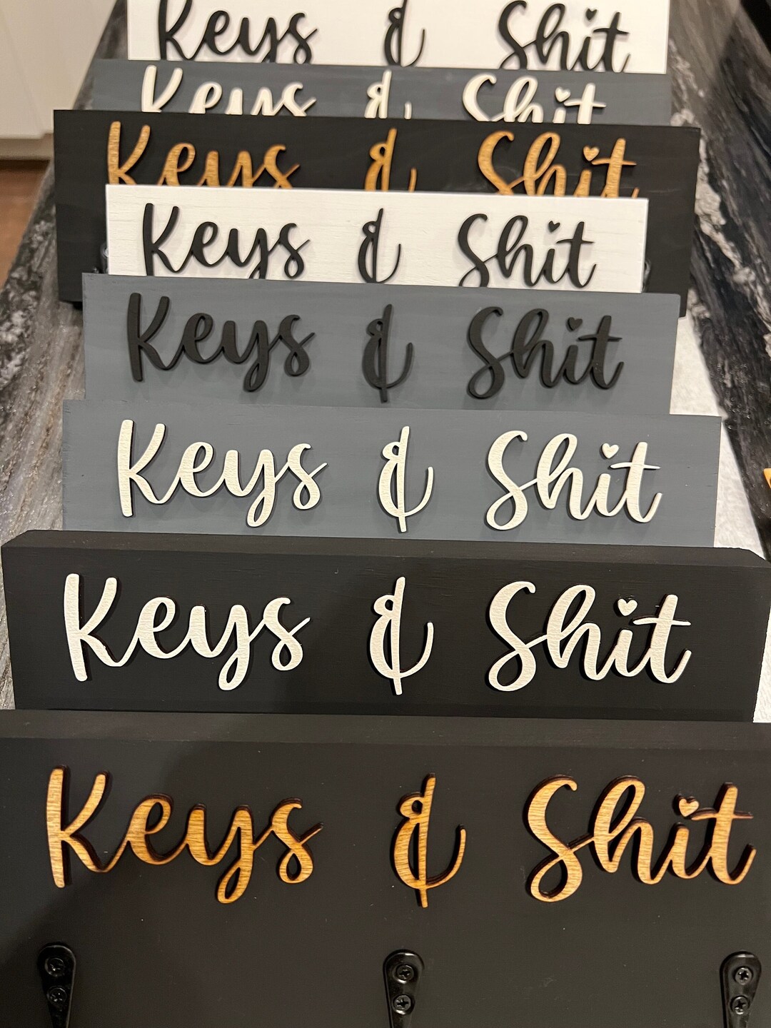 Key Holder, Keys & Shit Sign With Hooks, Key Holder for Wall, Funny Key ...