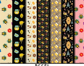 Bee digital paper | Etsy