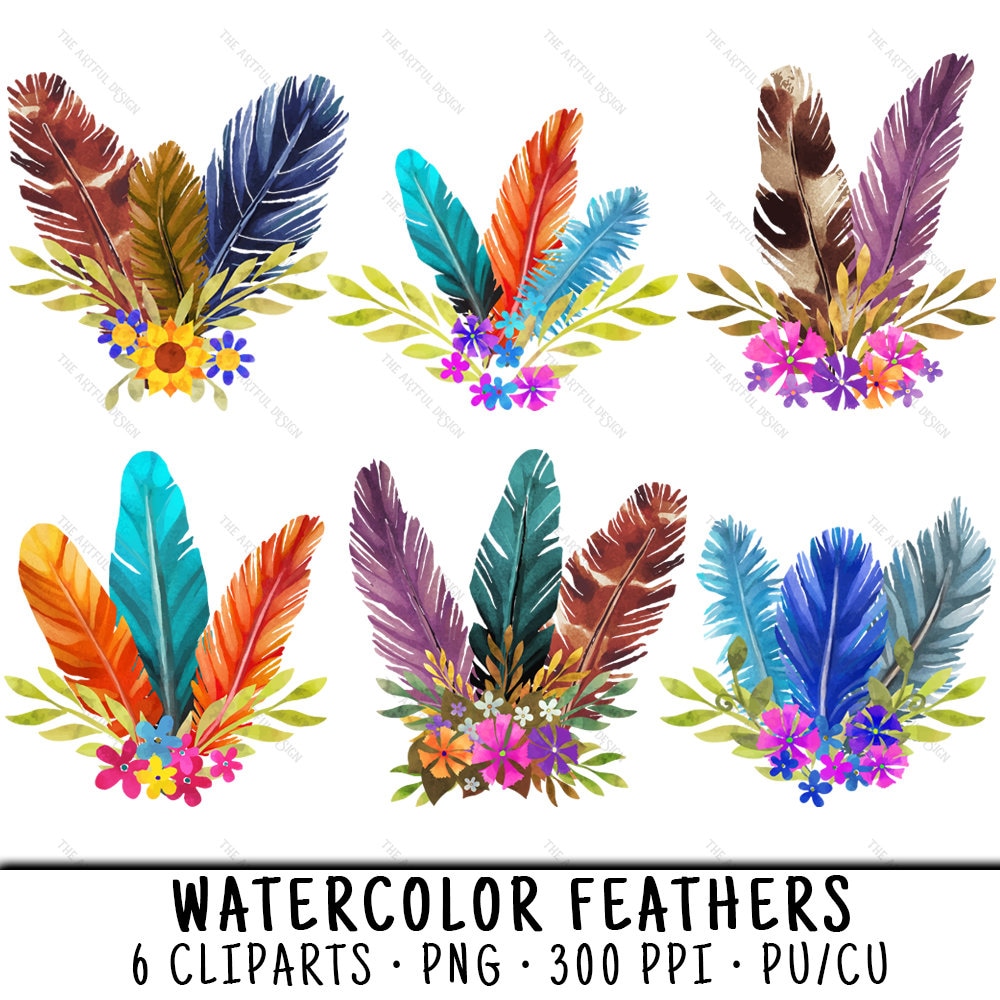 Watercolor Feathers Feather Clipart Feather Clip Art Floral | Etsy