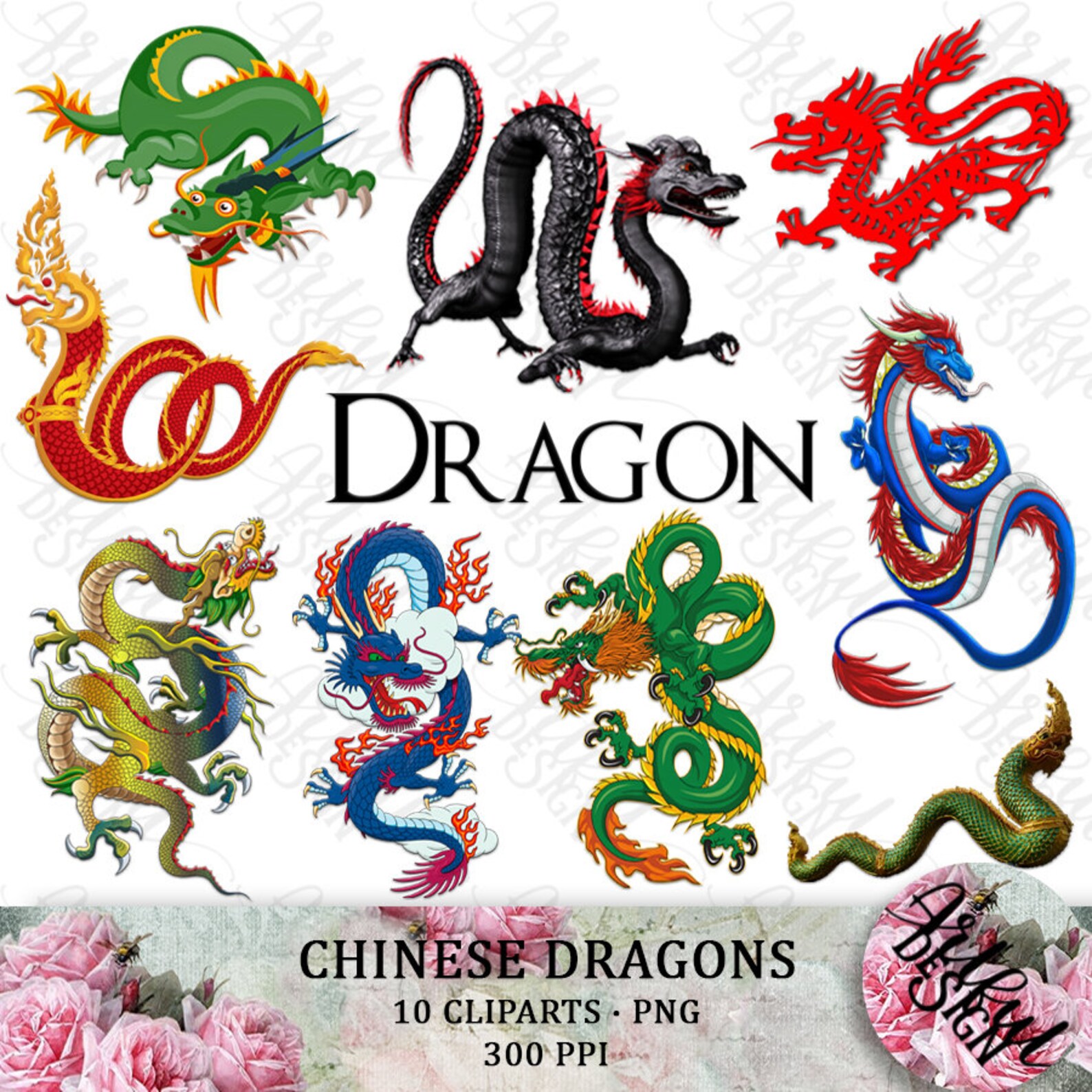 Chinese Dragons Dragon Clipart Asian Dragon Clipart Dragon | Etsy