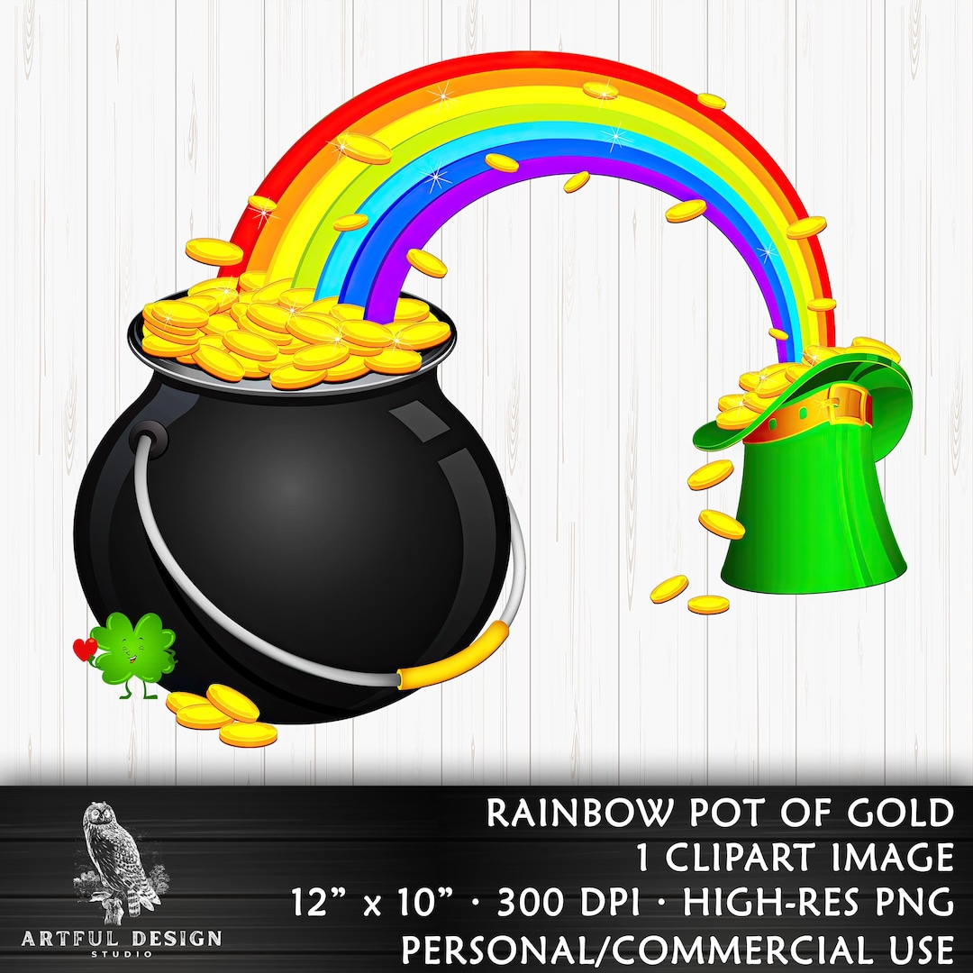 Digital Rainbow Pot of Gold Clipart, Pot of Gold PNG, Pot of Gold Clip ...