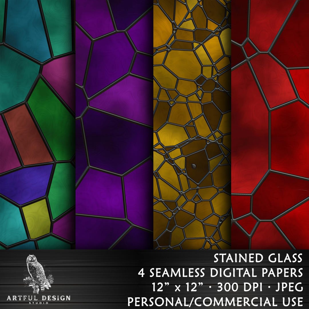 Seamless Stain Glass Digital Paper, Stain Glass Scrapbook Paper, Stain ...