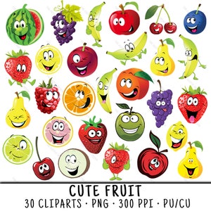 Kawaii Fruit / Cute Fruit Clipart / Happy Fruit Clip Art | Etsy