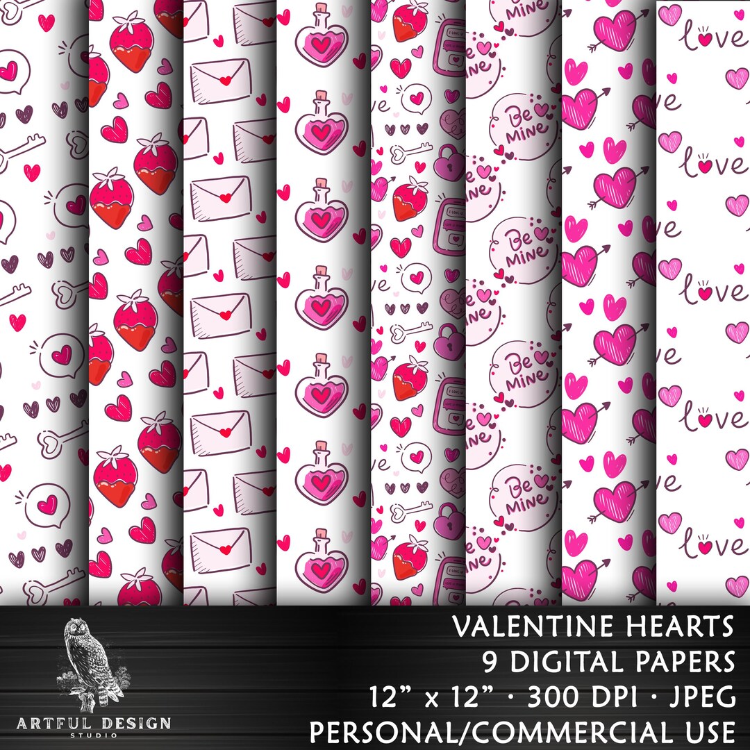 Valentine Digital Paper, Valentine Scrapbook Paper, Heart Digital Paper ...