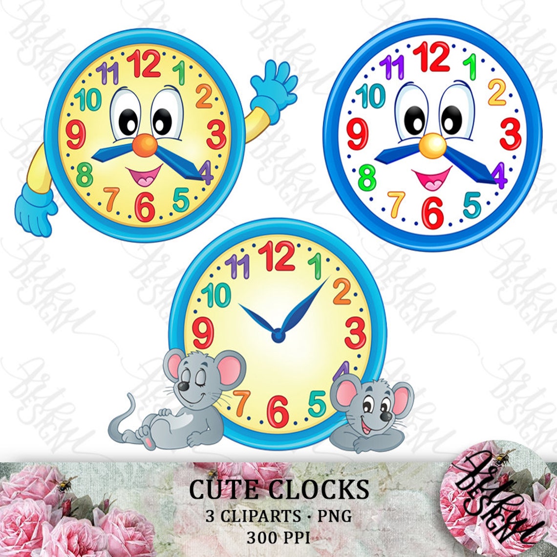 Clock Clipart Cute Clock Clipart Clock Clip Art Cute Clock | Etsy
