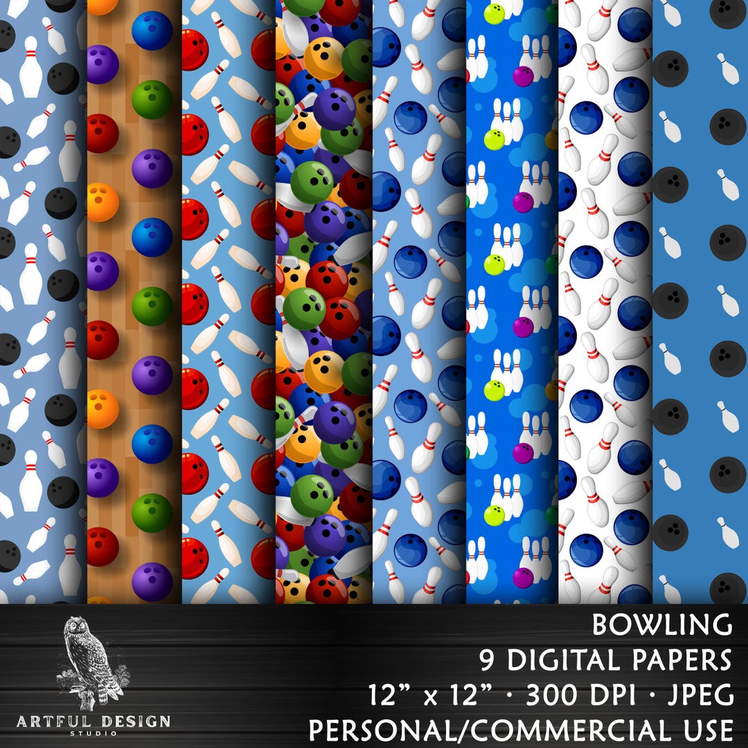 Bowling Digital Paper - Bowling Scrapbook Paper - Bowling Pattern ...