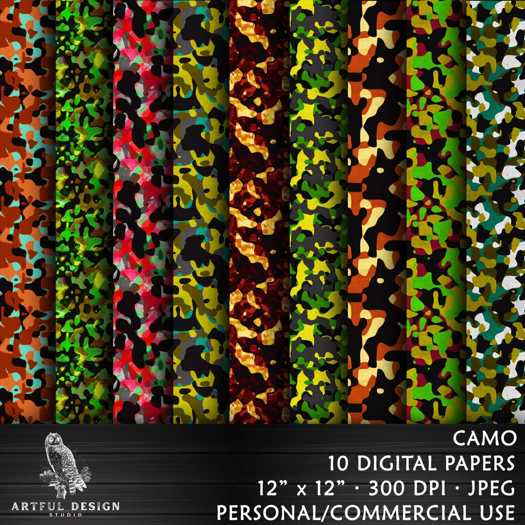 Camo Digital Paper, Camo Scrapbook Paper, Camo Paper, Camo Print, Camo ...