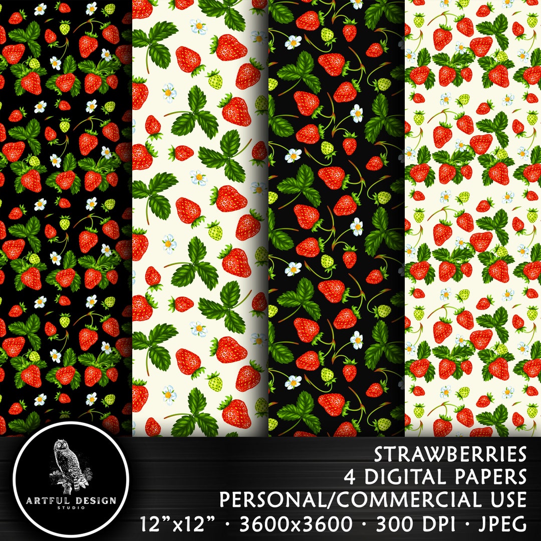 Strawberry Digital Paper, Fruit Digital Paper, Strawberry Scrapbook ...