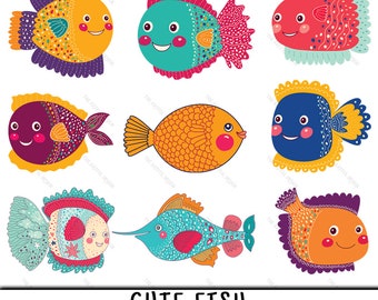 Cute fish clipart | Etsy