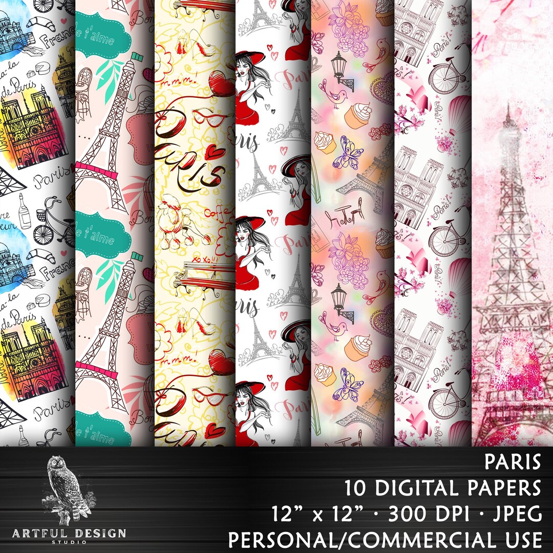 Paris Digital Paper, Paris Scrapbook Paper, Paris Print, Paris Pattern ...