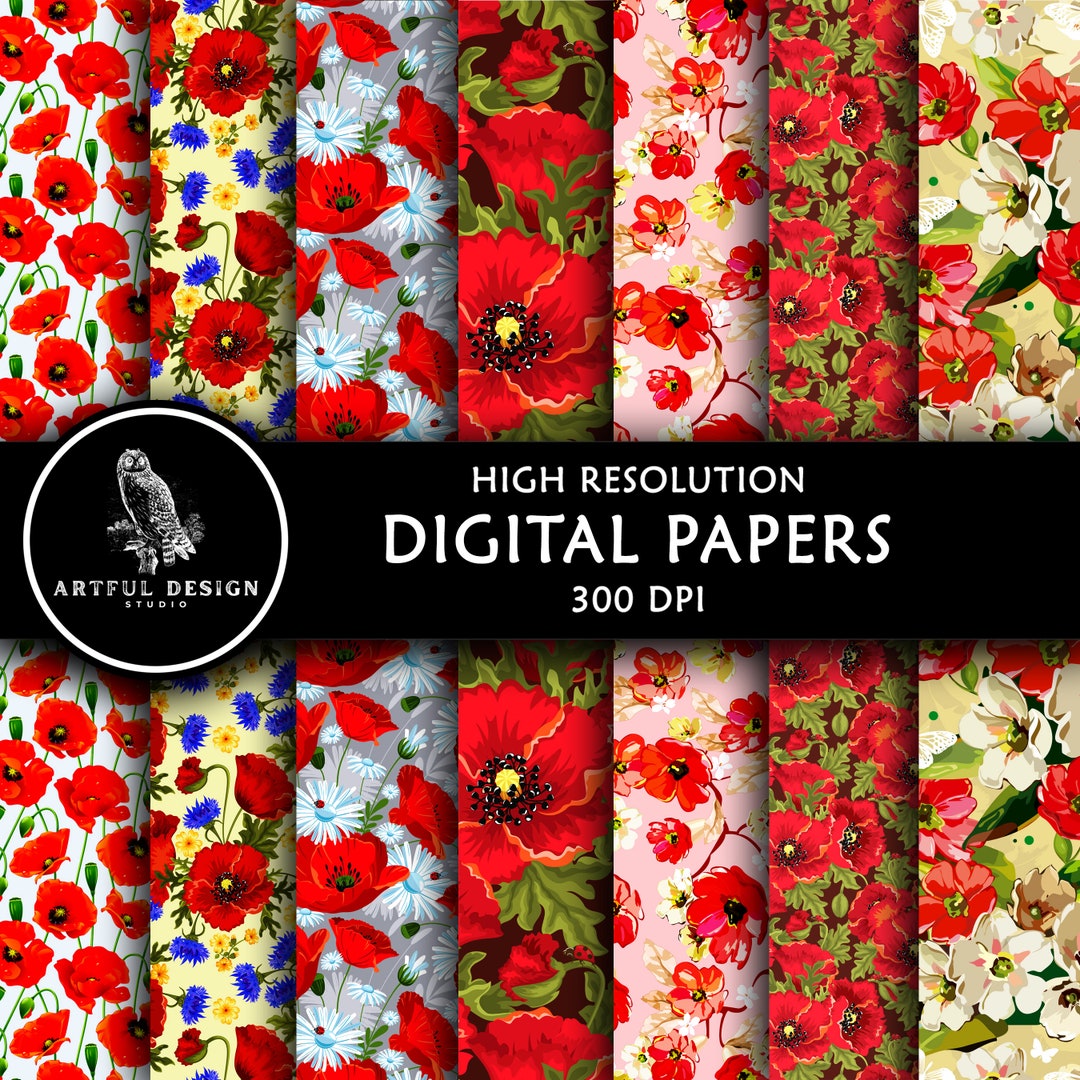 Poppy Digital Paper Poppy Scrapbook Paper Poppy Print Paper - Etsy