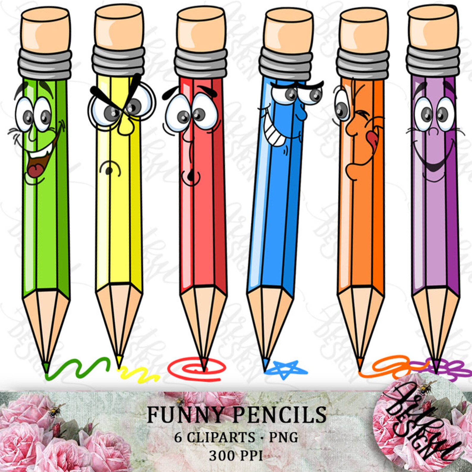 Funny Pencils Pencil Clipart Pencil Clip Art Clipart | Etsy