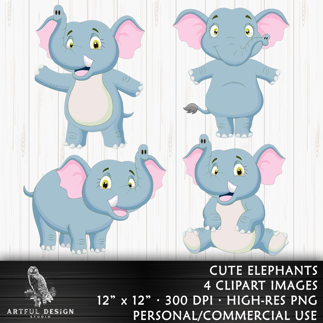Digital Elephant Clipart, Cartoon Elephant PNG, Elephant Clip Art ...