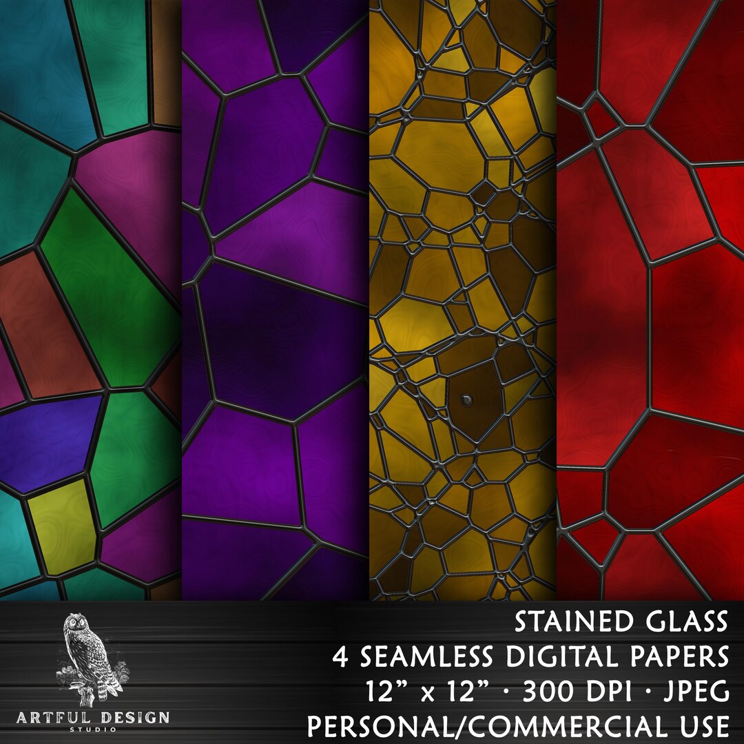 Seamless Stain Glass Digital Paper Stain Glass Pattern Stain Glass ...