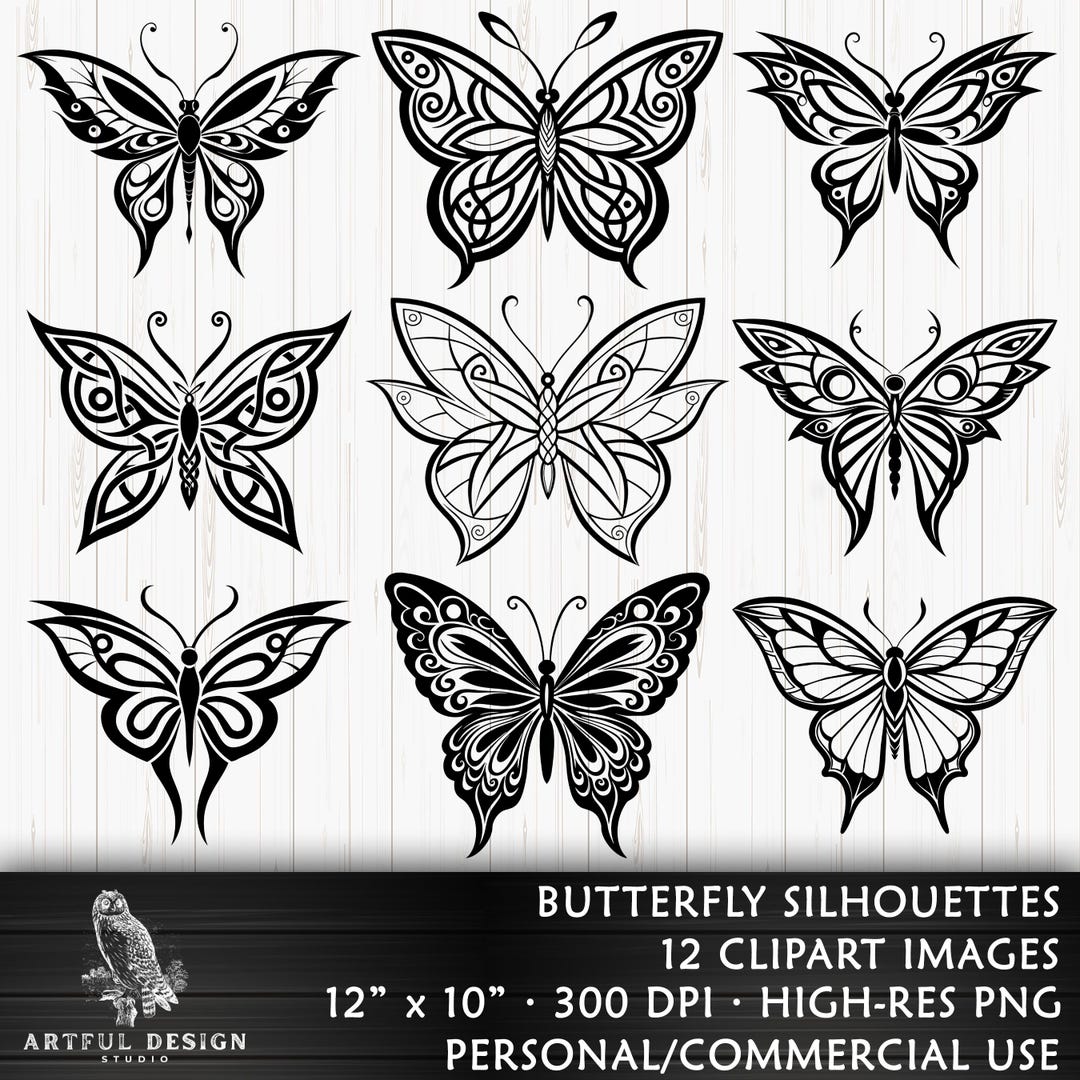 Digital Butterfly Clipart, Butterfly PNG, Butterfly Silhouette ...