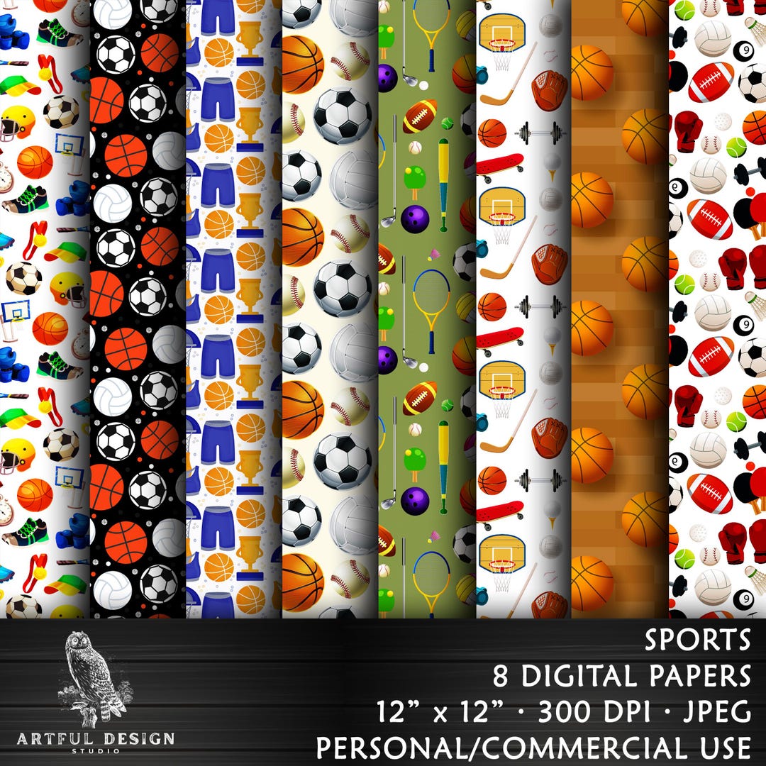 Sports Digital Paper - Sports Scrapbook Paper - Sports Pattern - Sports ...