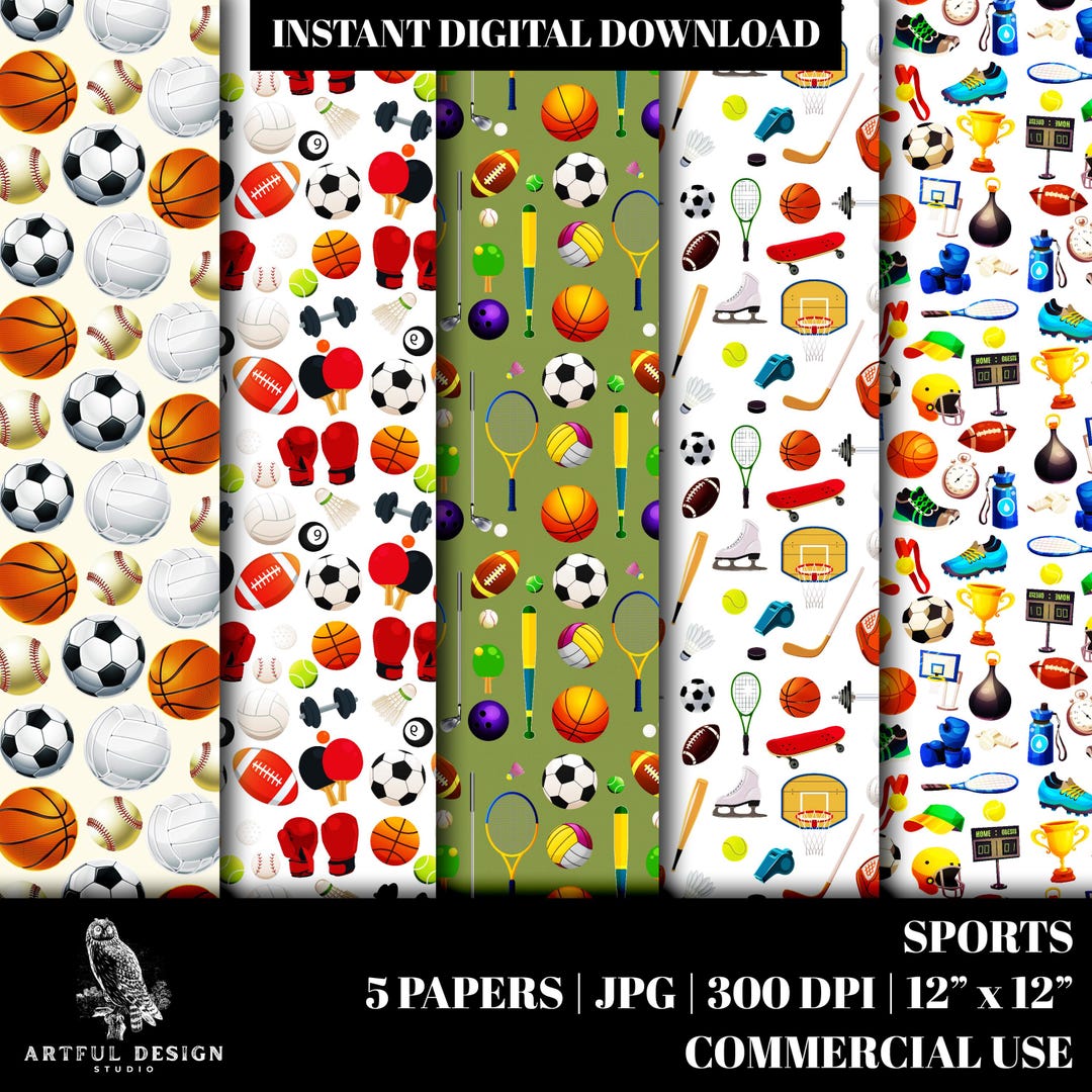 Sports Digital Paper Pack, Sports Paper Pack, Sports Balls Background ...