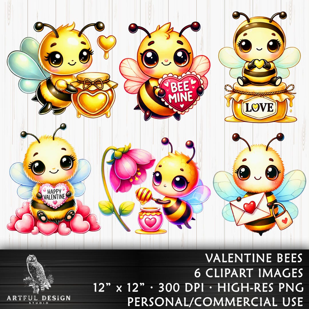 Digital Valentine Bee Clipart, Valentine Bee PNG, Valentine Bee Clip ...