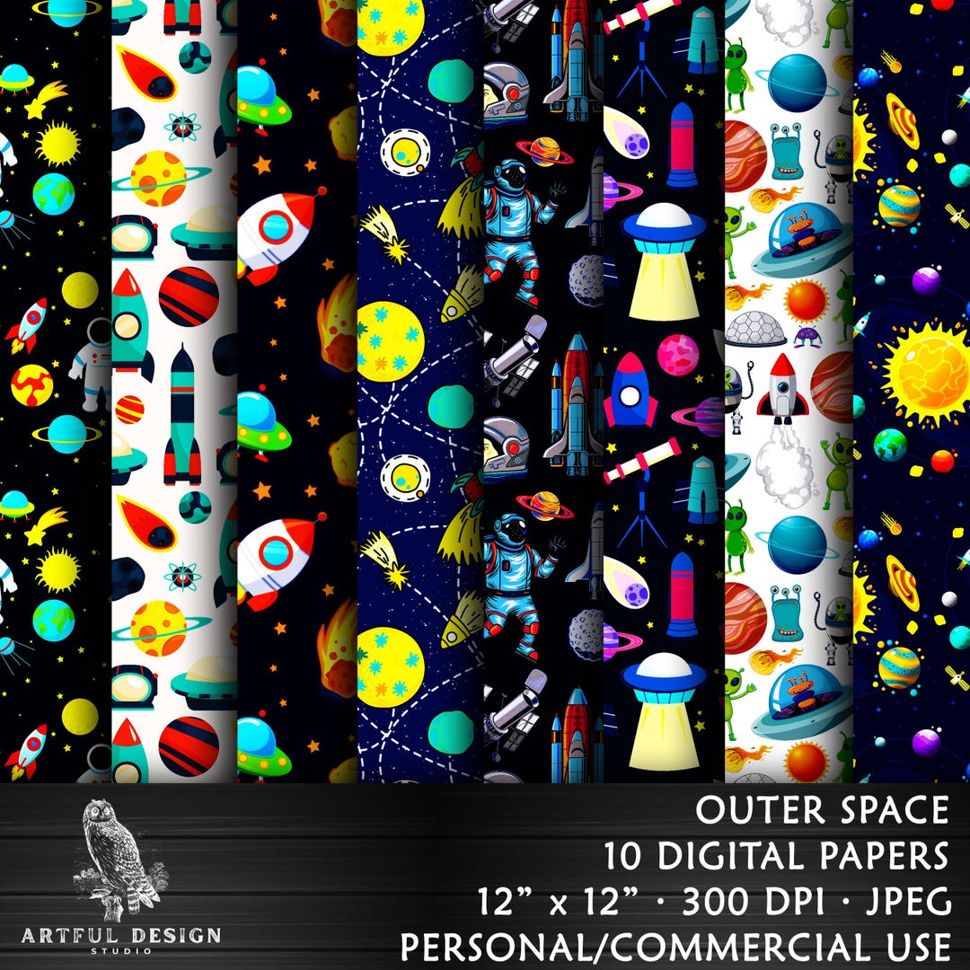 Outer Space Digital Paper, Outer Space Scrapbook Paper, Space Print ...