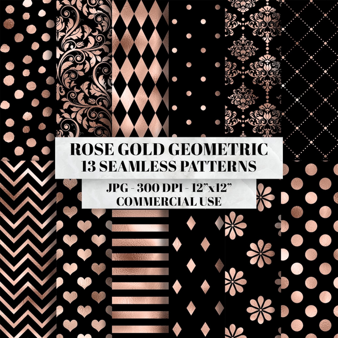 Rose Gold Seamless Pattern Rose Gold Print, Rose Gold and Black Digital ...