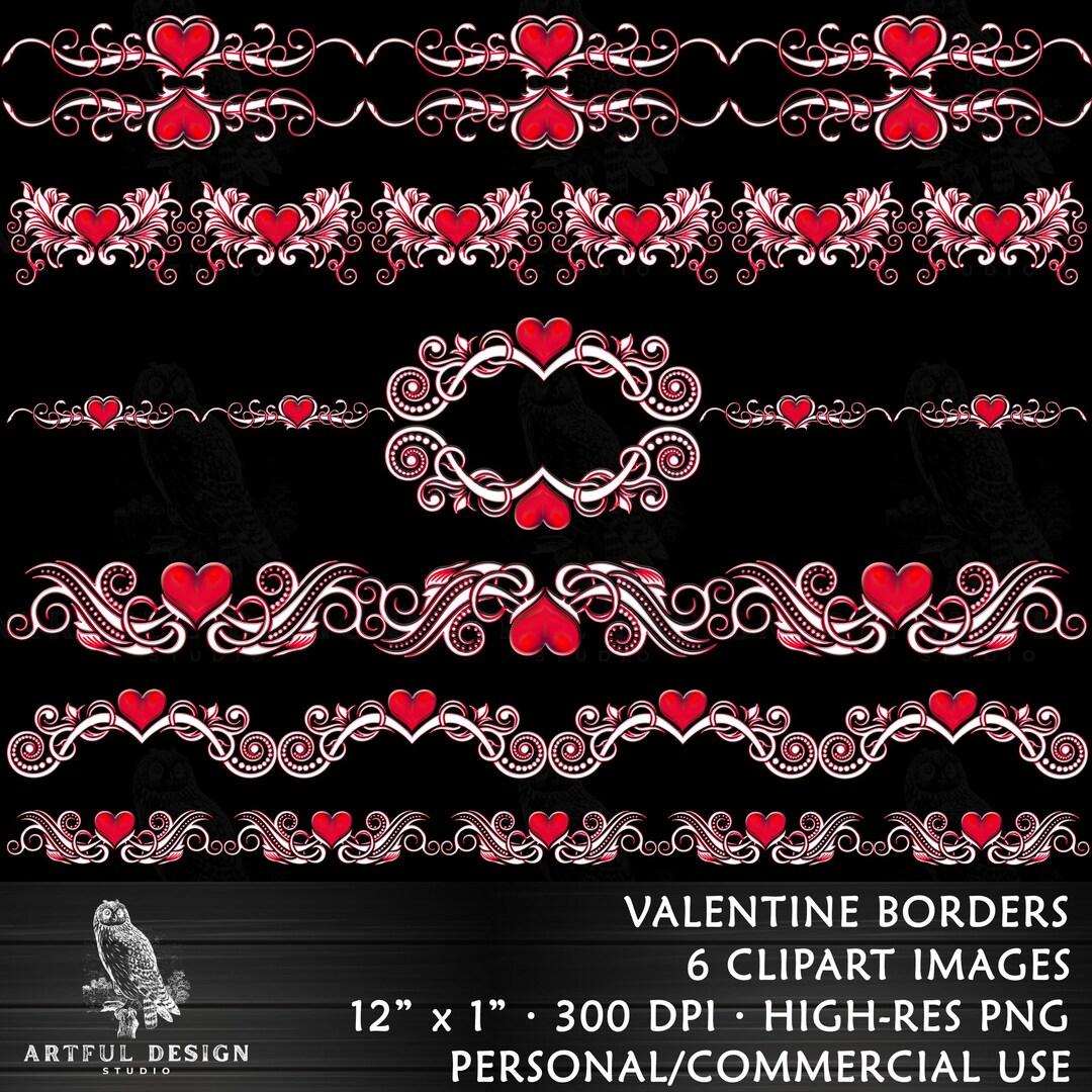 Digital Valentine Border Clipart, Valentine Border PNG, Heart Border ...