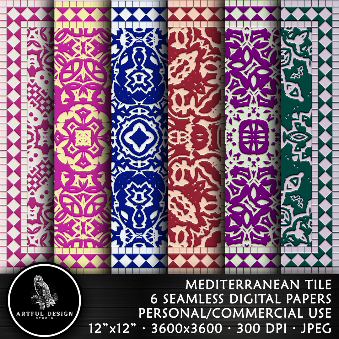 Seamless Mediterranean Tile Digital Paper, Tile Scrapbook Paper, Tile ...