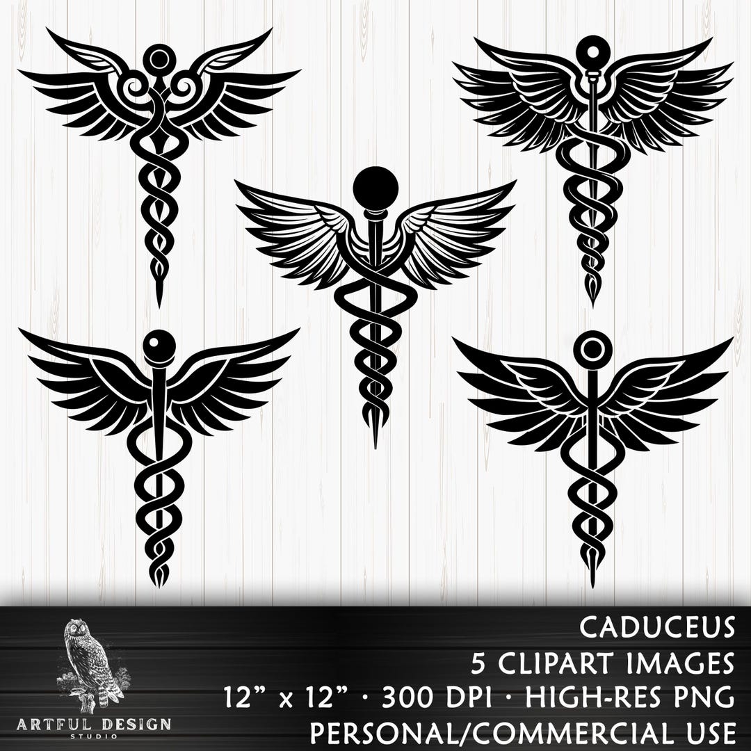 Digital Caduceus Clipart, Caduceus PNG, Caduceus Silhouette, Doctor Nurse Gift, Caduceus Image ...
