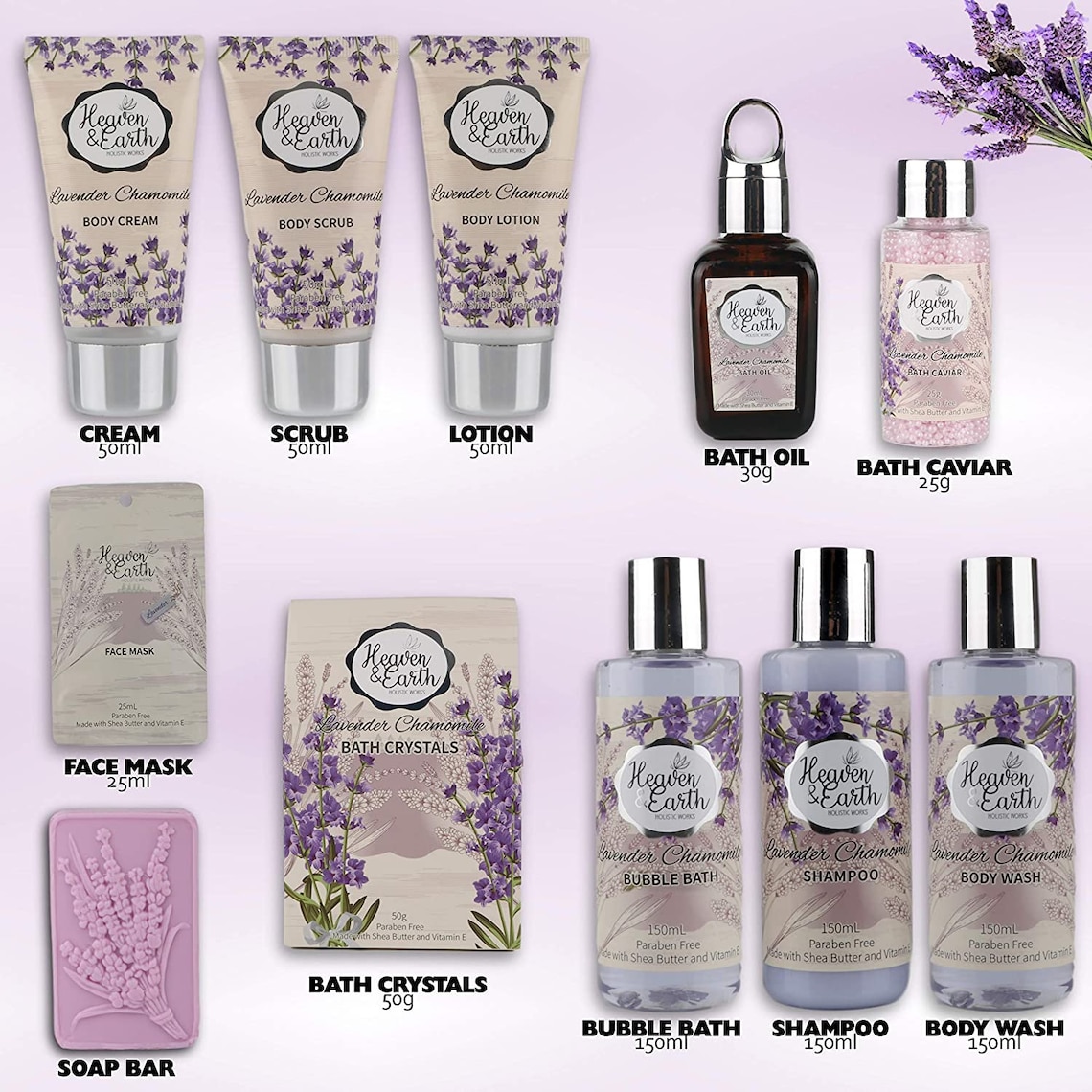 Natural Lavender Chamomile Spa Bath Set Infused With Essential Oils ...