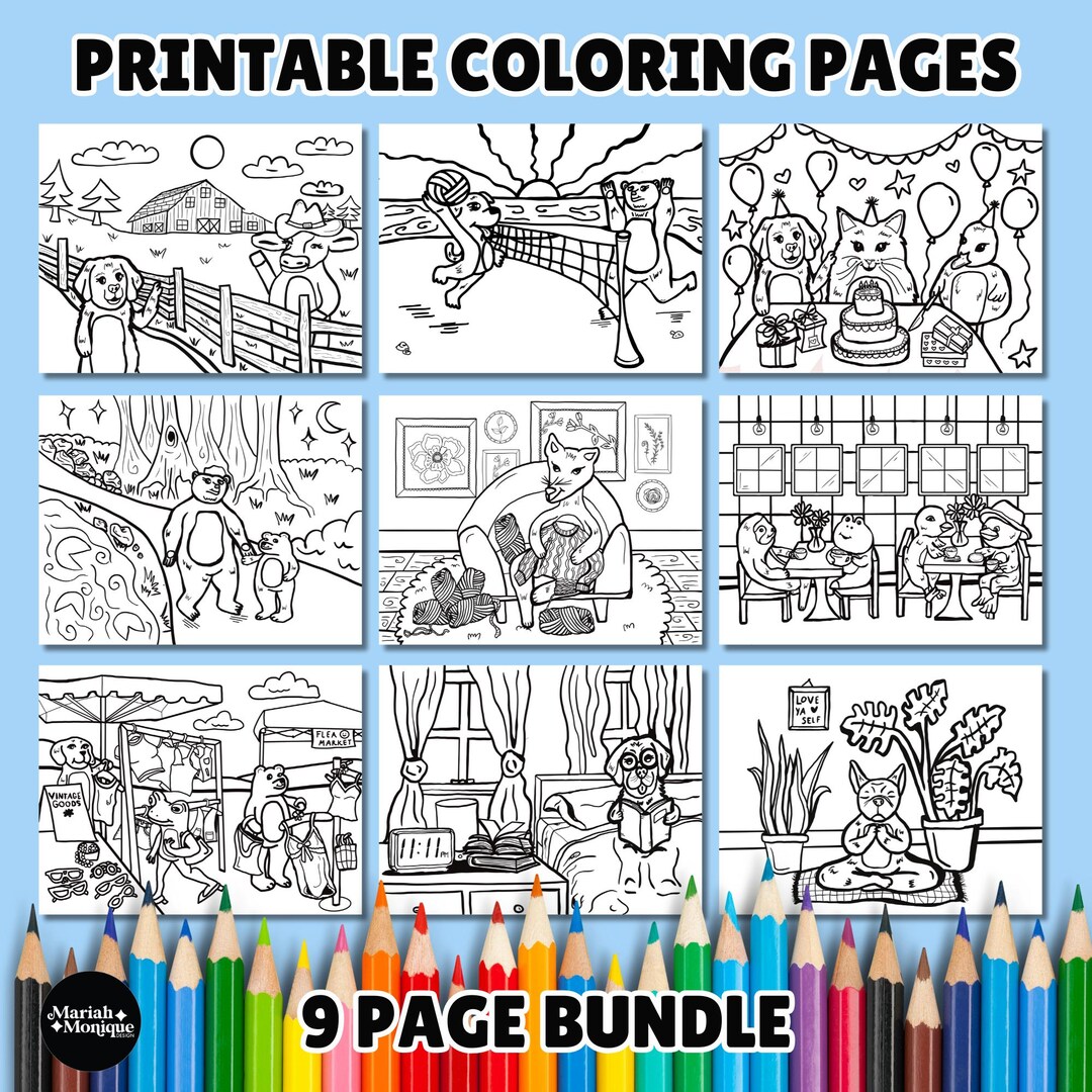 Coloring Book Pages Printable at Home Bundle Digital Download Adult ...