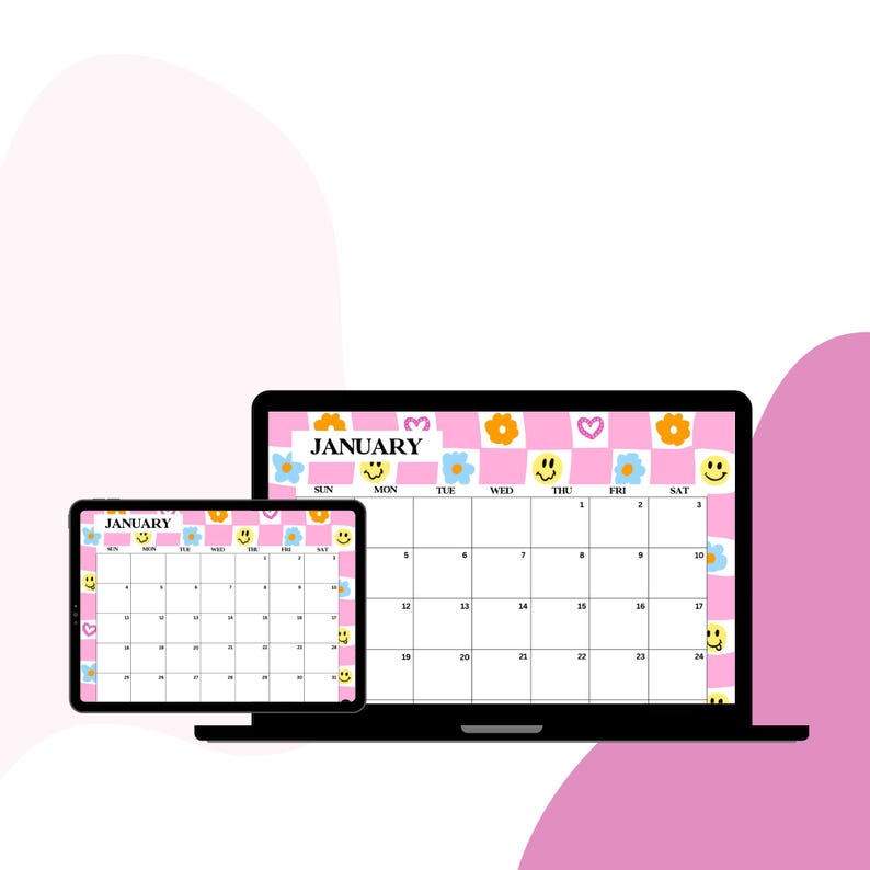 2026 Printable Calendar • Retro Checkered Floral Planner (digital ...