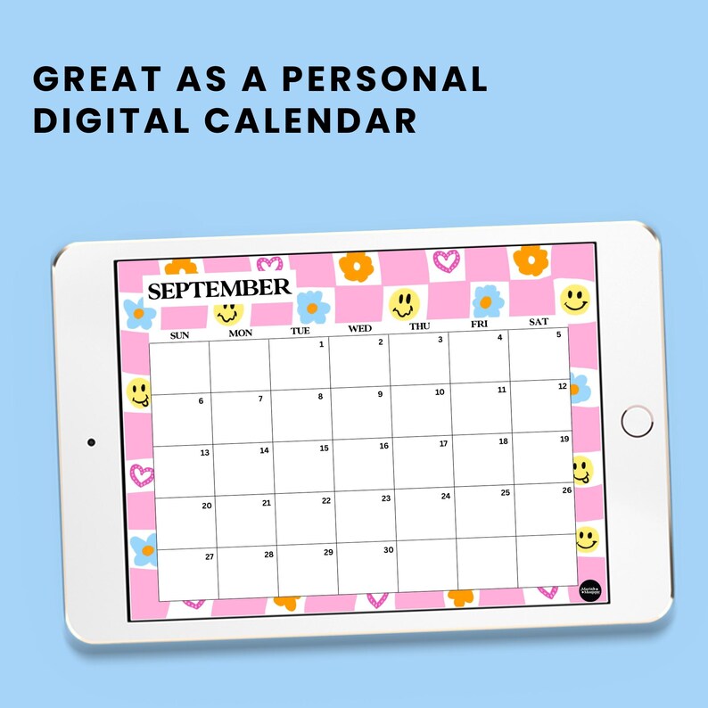2026 Printable Calendar • Retro Checkered Floral Planner (digital ...