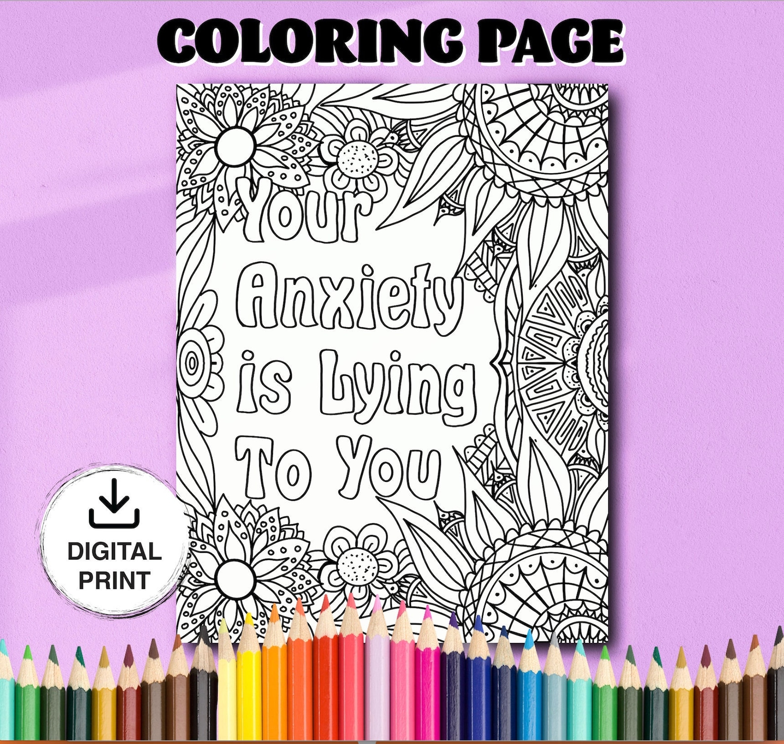 Mental Health Quote Coloring Page: Stress Relief Doodles (digital ...