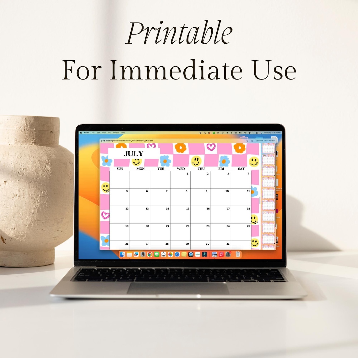 2026 Printable Calendar • Retro Checkered Floral Planner (digital ...