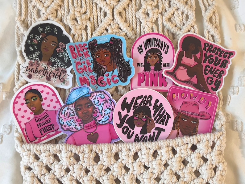 Love Yourself First Sticker: Black Woman Pink Matte Waterproof Vinyl ...