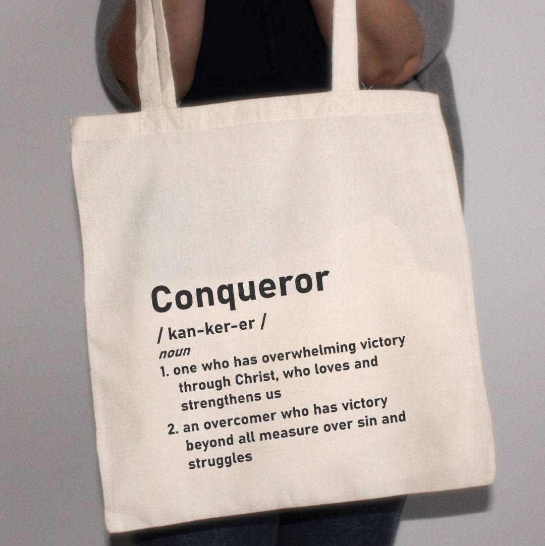 Conqueror Christian Definition Cotton Canvas Book Bag, Reusable Market ...