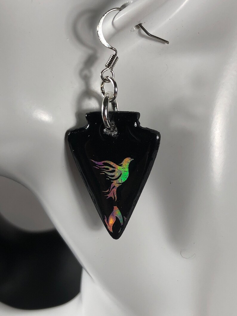 Black Arrowhead With Phoenix Hologram Polymer Clay and UV - Etsy UK