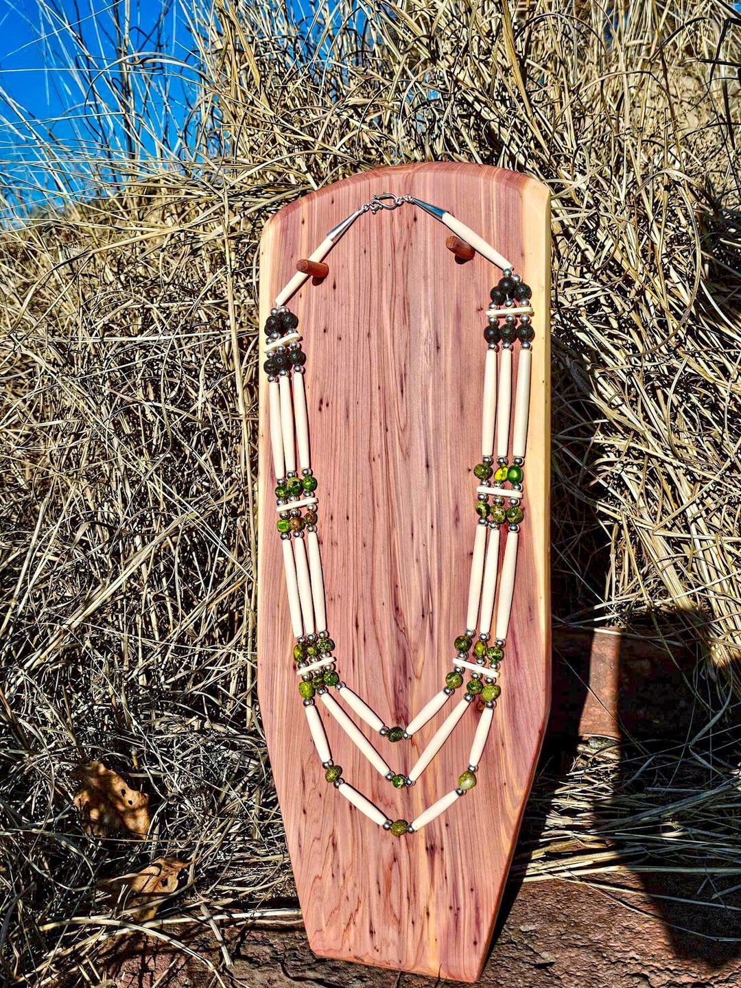 Native American Hair Pipe, Bone Bead, Three Strand Necklace - Etsy