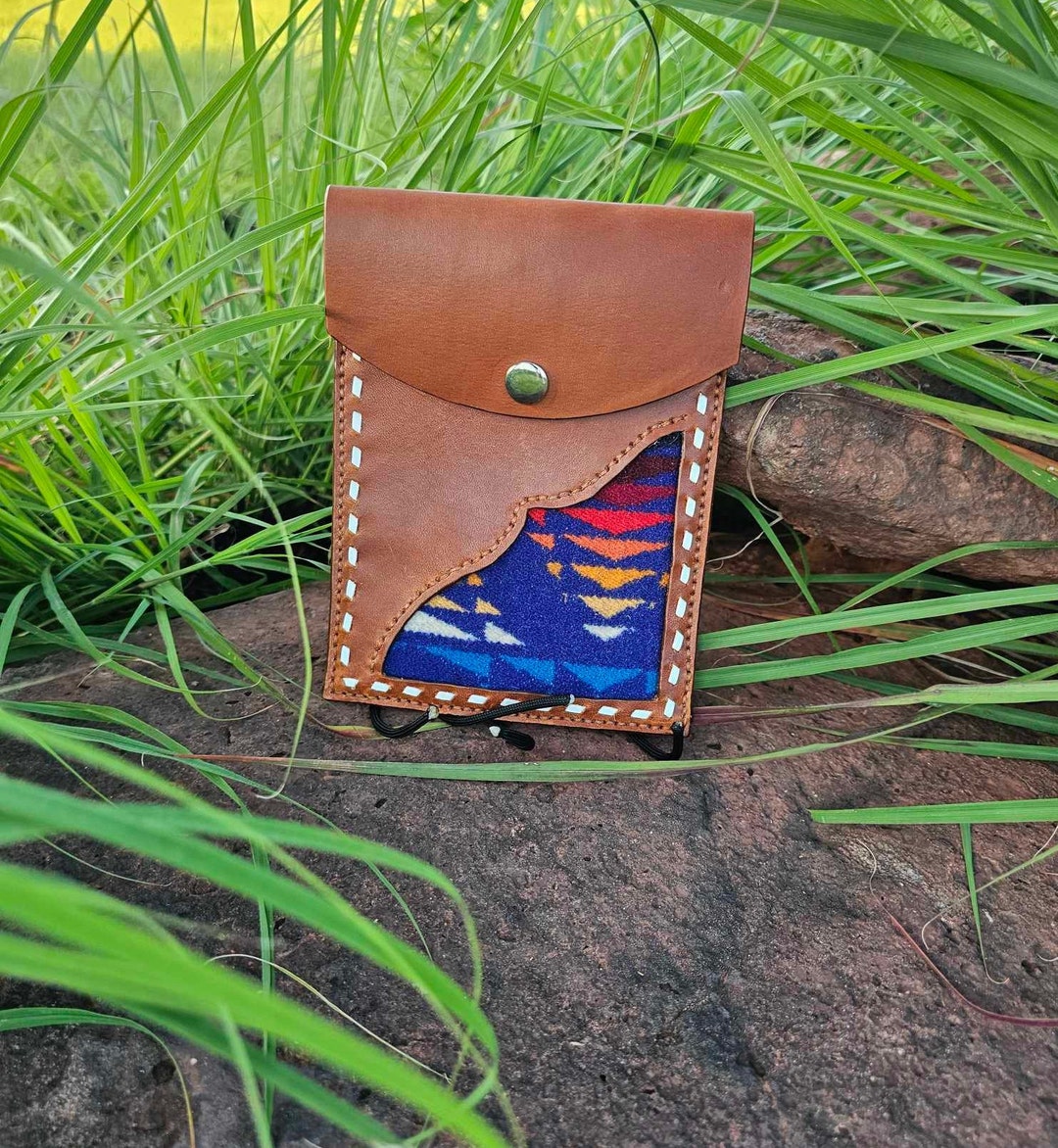Leather Saddle Bag W/ Wool Inlay and Buckstitch- Back Cinch Bag- Cell ...